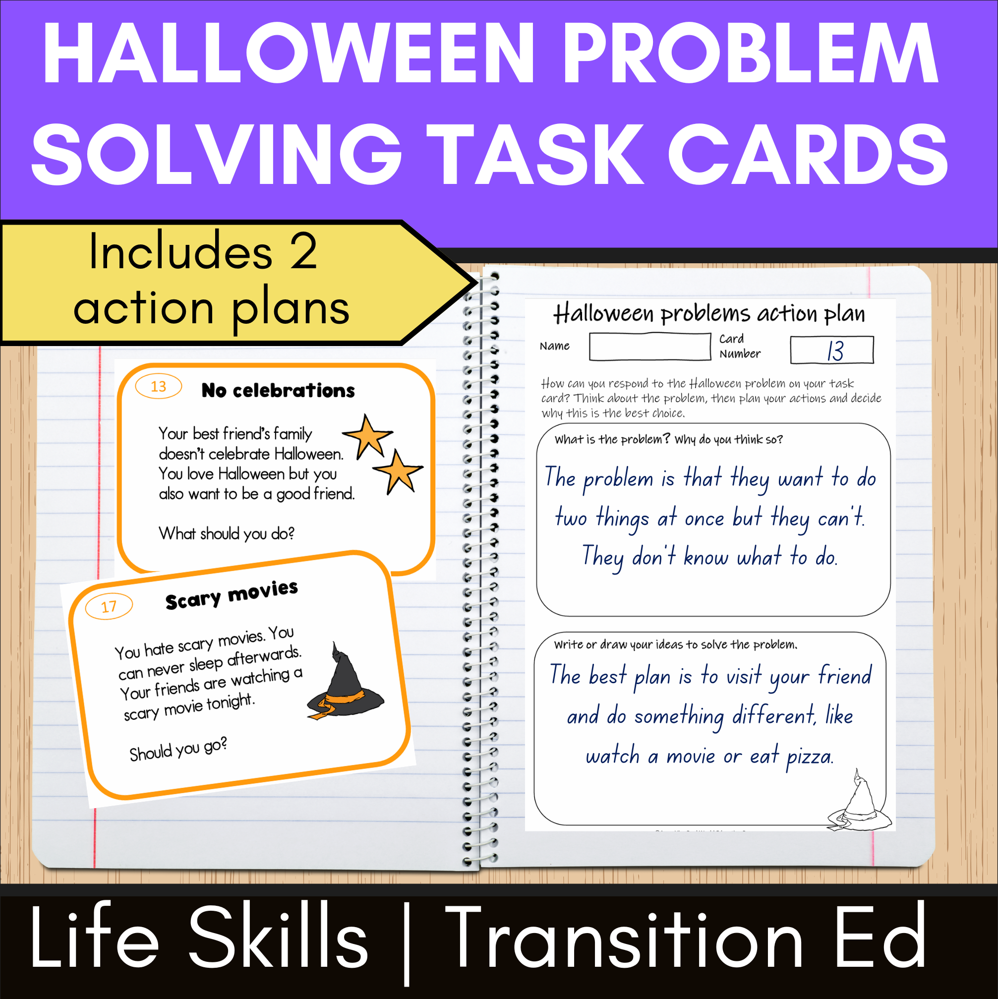 Life skills task boxes Halloween social scenarios problem solving cards ...