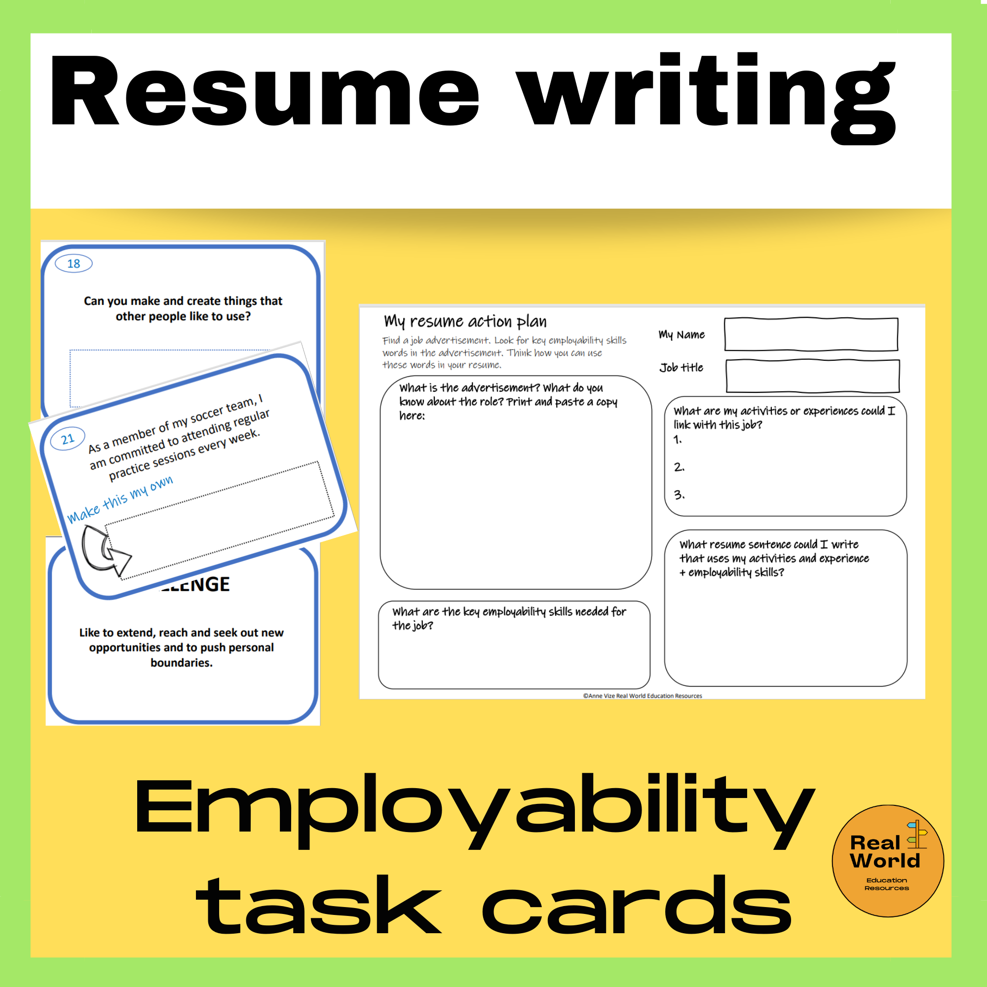 Resumes with employability skills task cards and activities — EducationHQ