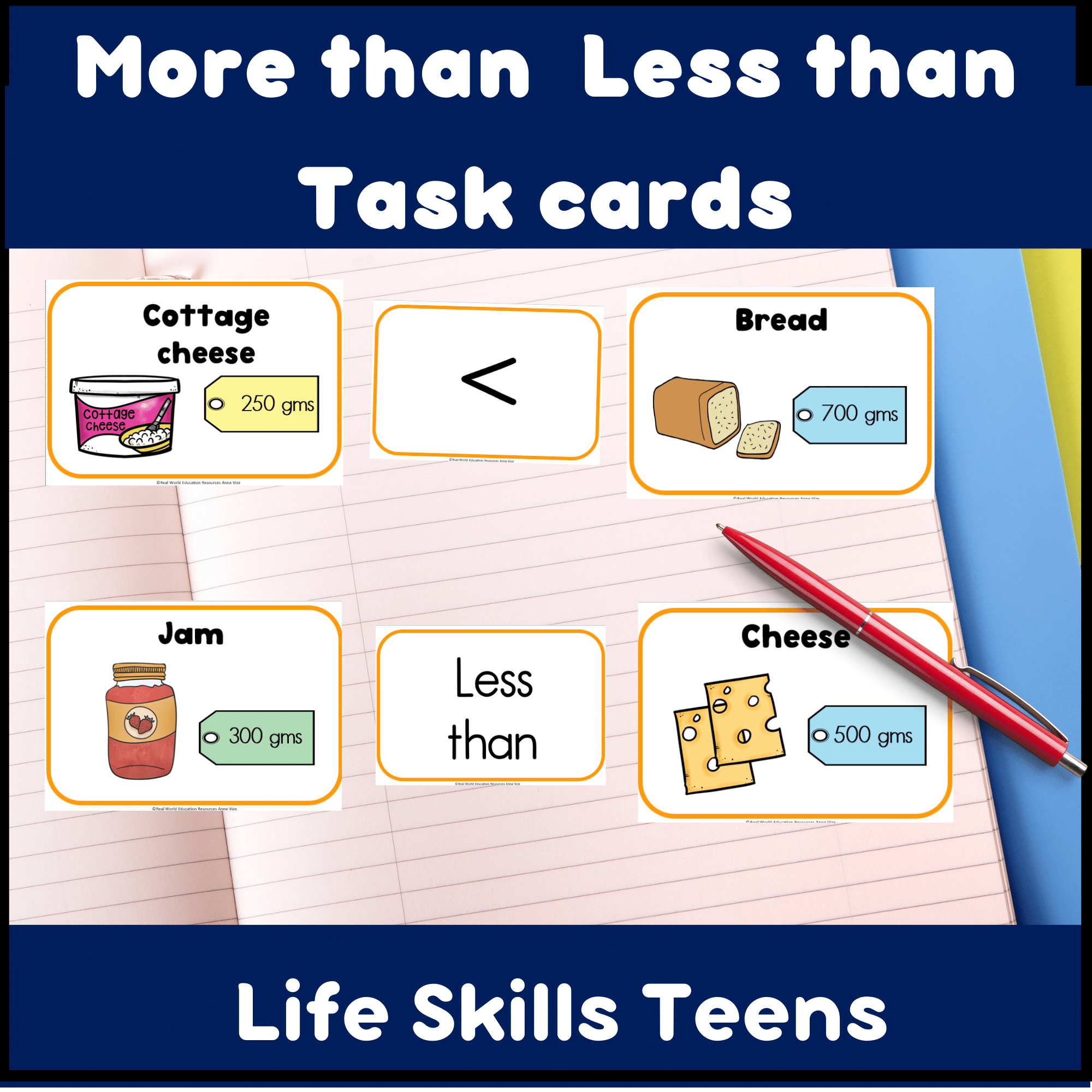 More than less than task cards with metric weights — EducationHQ