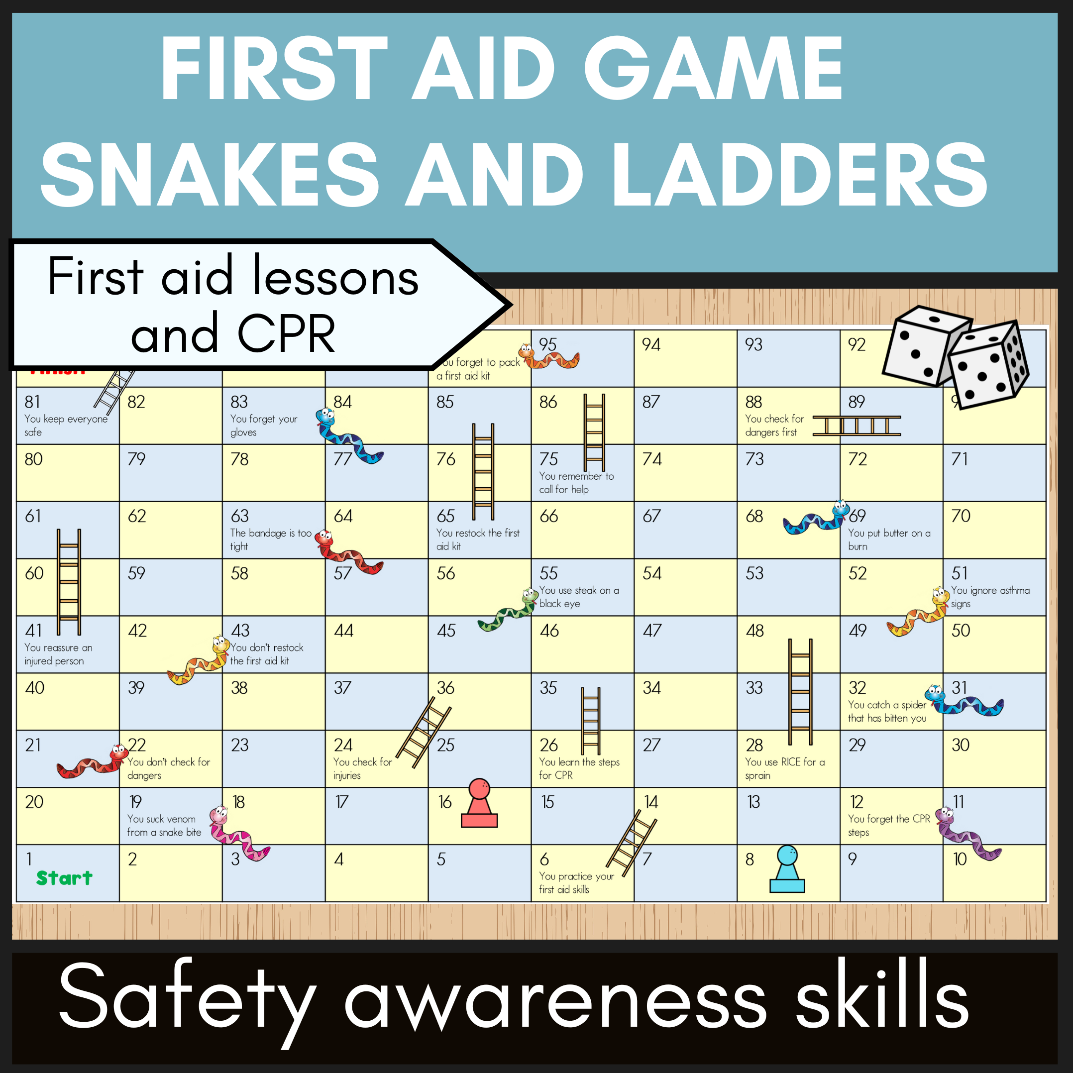 First aid lessons snakes and ladders board game — EducationHQ